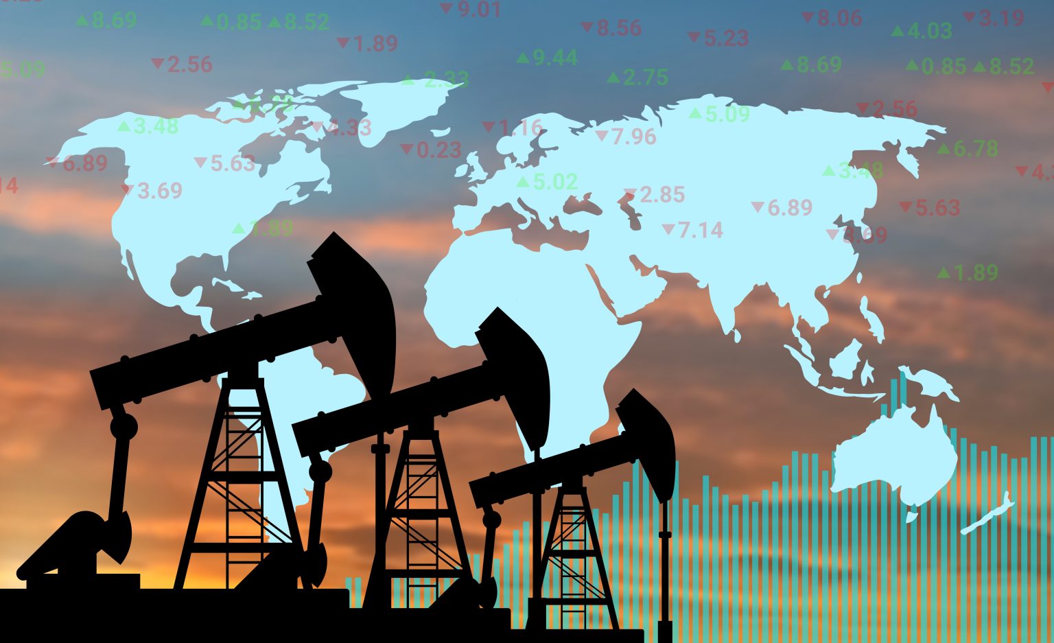 crued oil demand and price increasing daily concept with graphs and ...