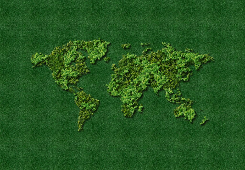 Green World Map- tree or forest shape of world map isolated on white ...